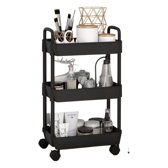 Storage & Organization | Matte Black Three Tier Plastic Rolling Utility ...